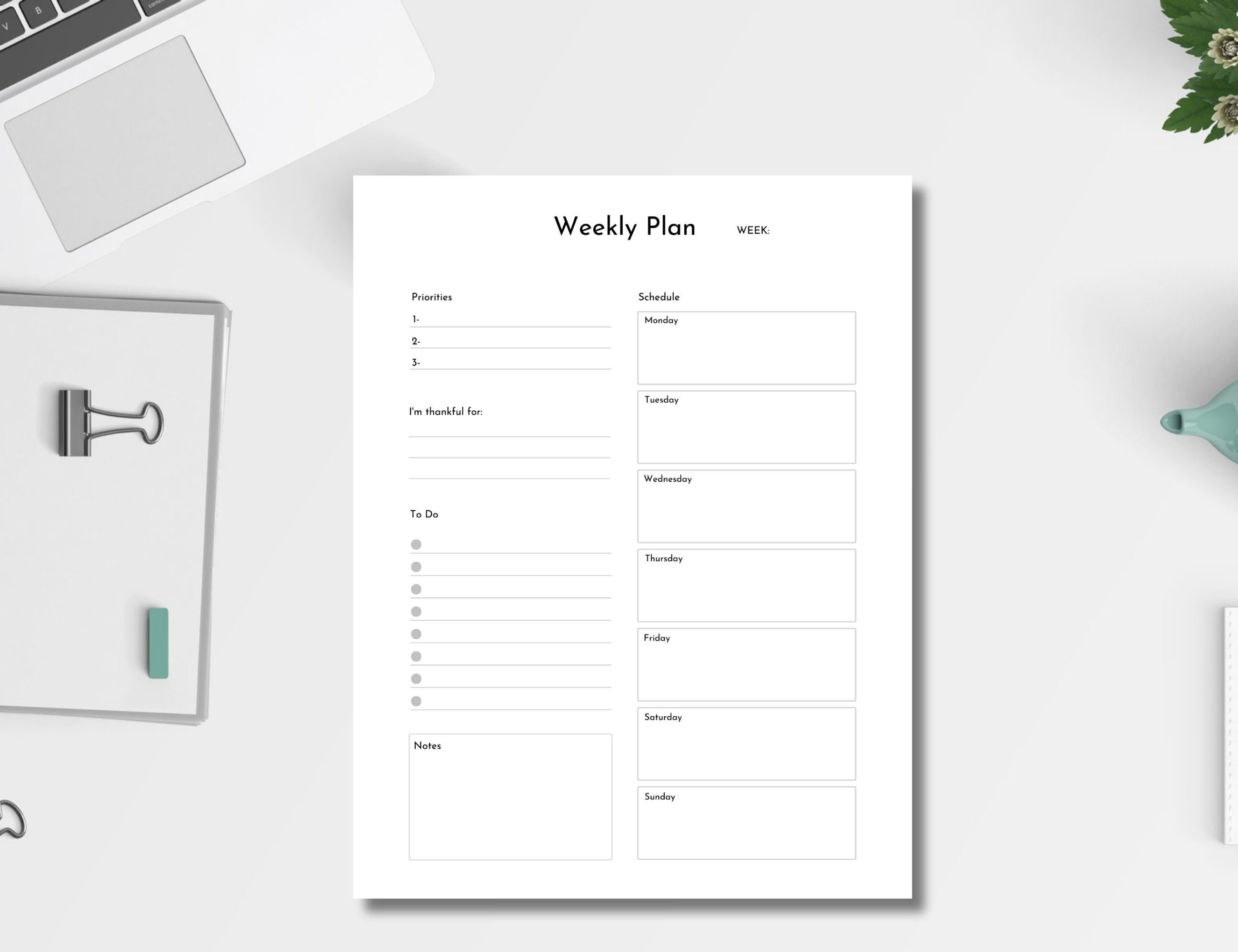 Weekly Plan Printable, Weekly Planner Printable, Weekly Productivity ...