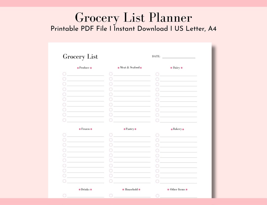 Grocery Planner List, Grocery List Printable, Grocery Template ...