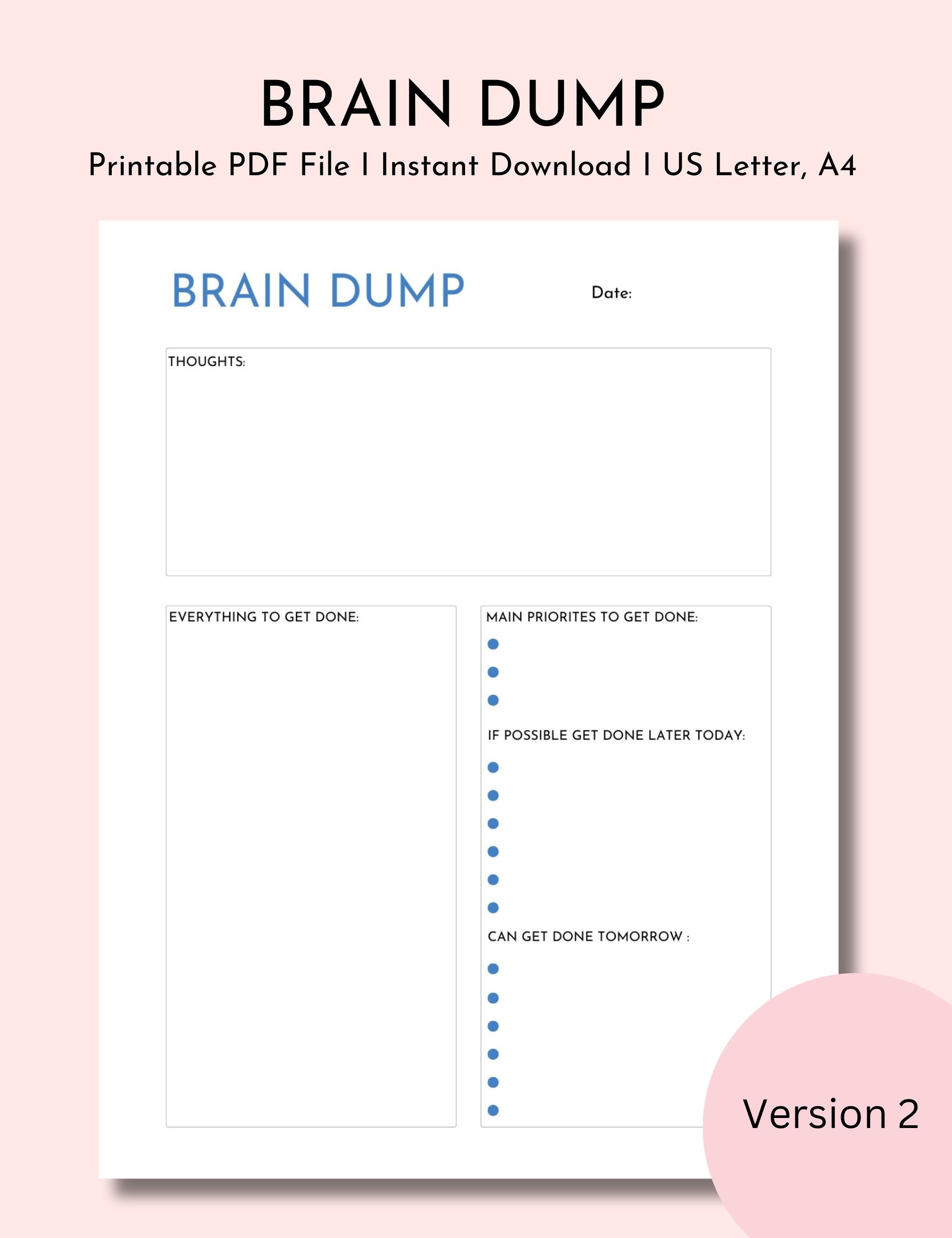 Brain Dump Printable, Brain Dump Planner, Thought Organizer, Thought ...