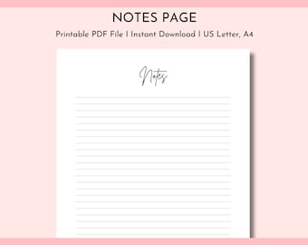 Notes Page Printable, Printable Notes, Lined Note Printable, Lined Note ...