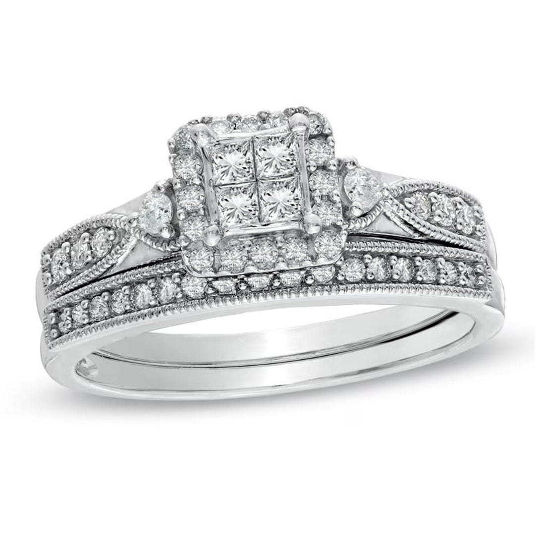 Art Deco Old Mine Cut Diamond Vintage-style Engagement Ring Set ...
