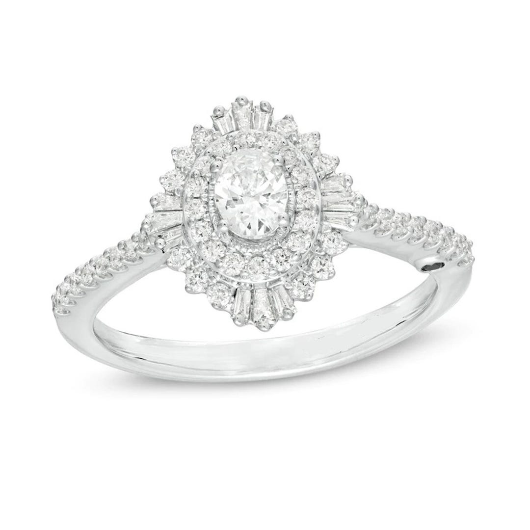 Marilyn Monroe Collection 1/2 CT Oval-cut Diamond Halo Engagement Ring ...