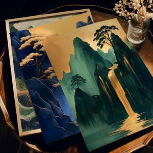 Japanese Waterfall Print, Hokusai Ukiyo-e Asian Landscape (digital ...