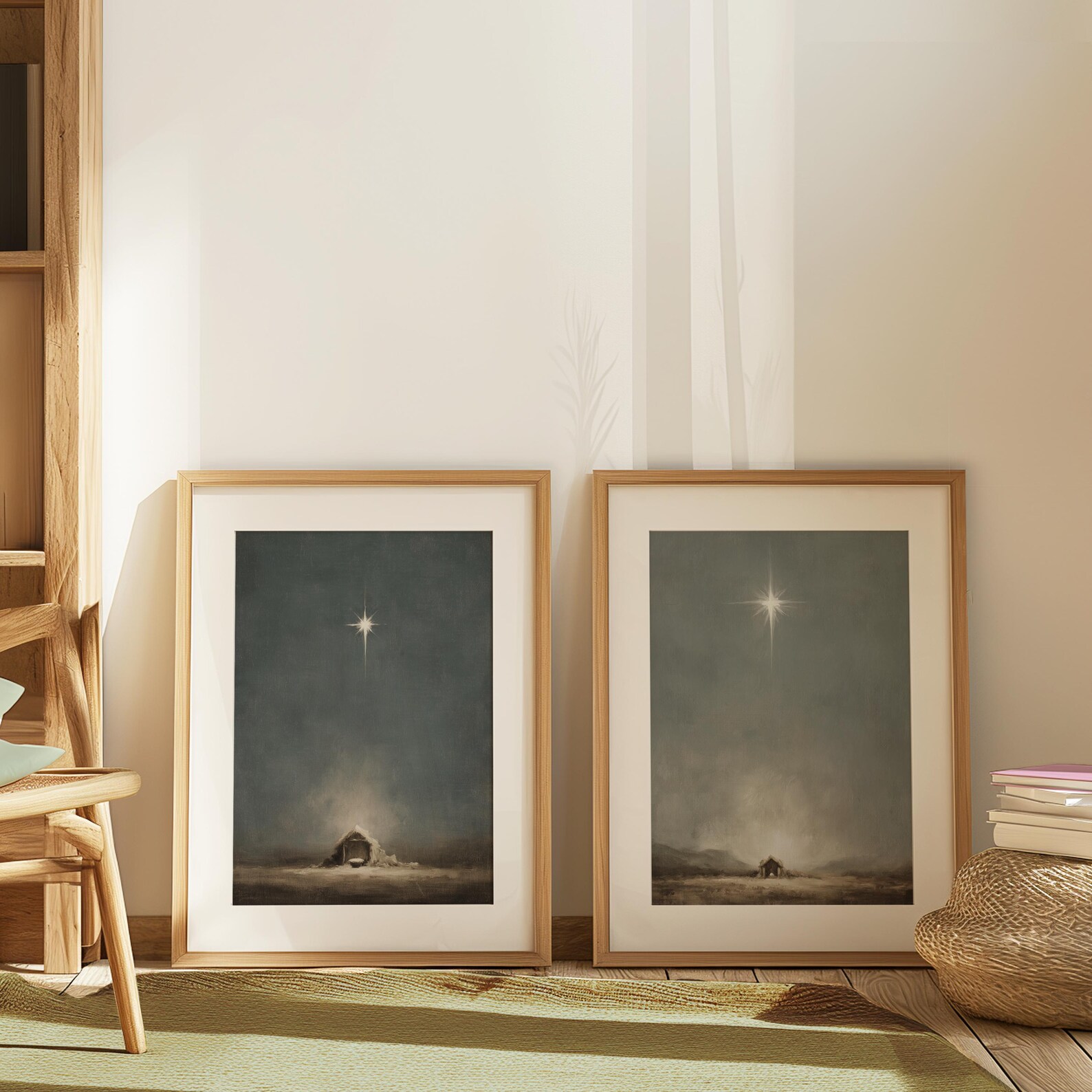 Nativity Stable Art Print Painting, Vintage Style Christmas Manger ...