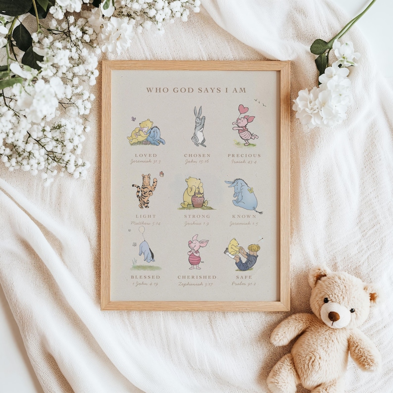 Classic Winnie the Pooh Wall Art, Christian Nursery Decor, Kids ...