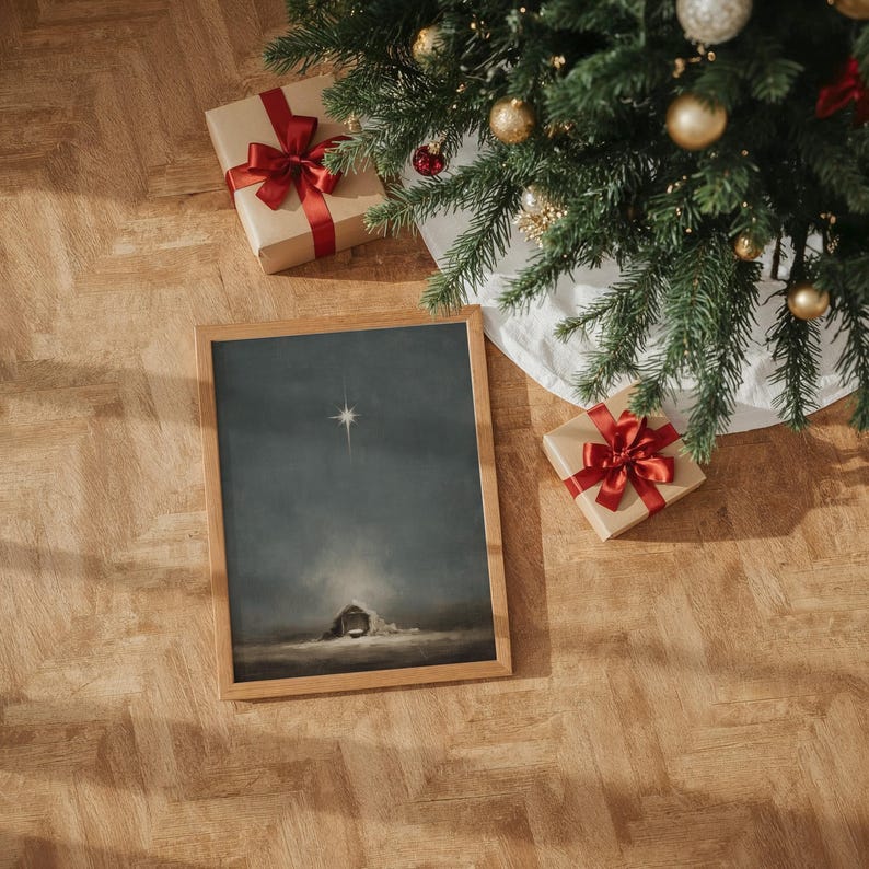 Nativity Stable Art Print Painting, Vintage Style Christmas Manger ...