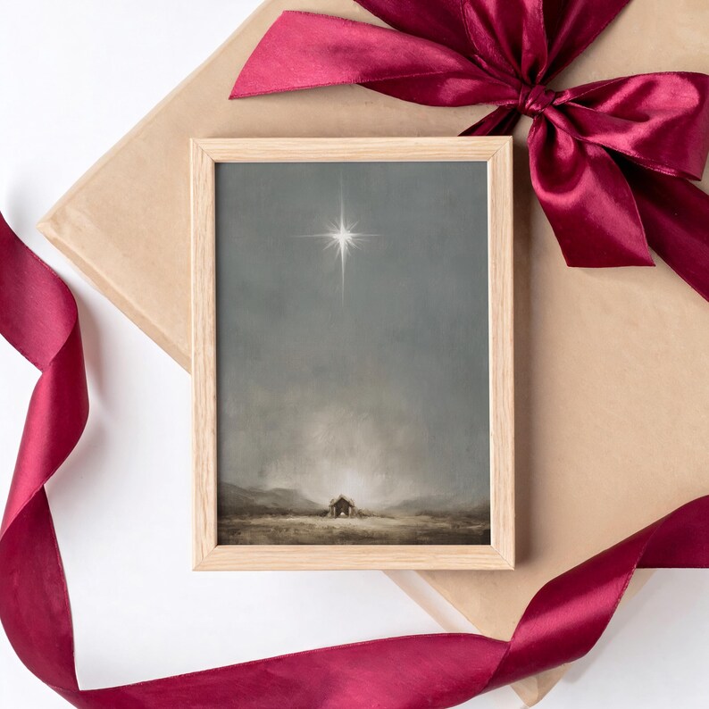 Nativity Stable Art Print Painting, Vintage Style Christmas Manger ...