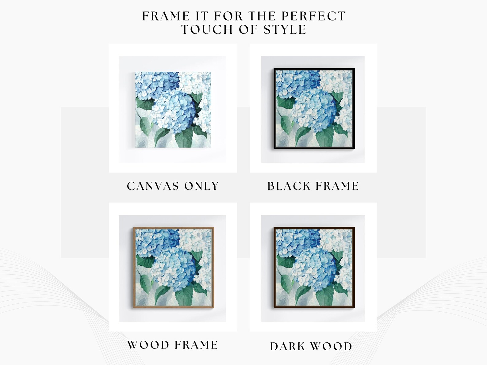BLUE HYDRANGEA Print Canvas ARTWORK, Classy Botanical Art Home Decor ...
