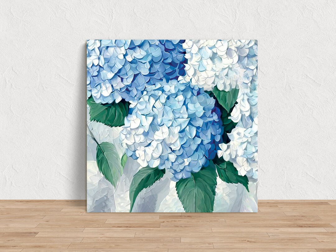 Blue Hydrangea Print Canvas Artwork, Classy Botanical Art Home Decor ...