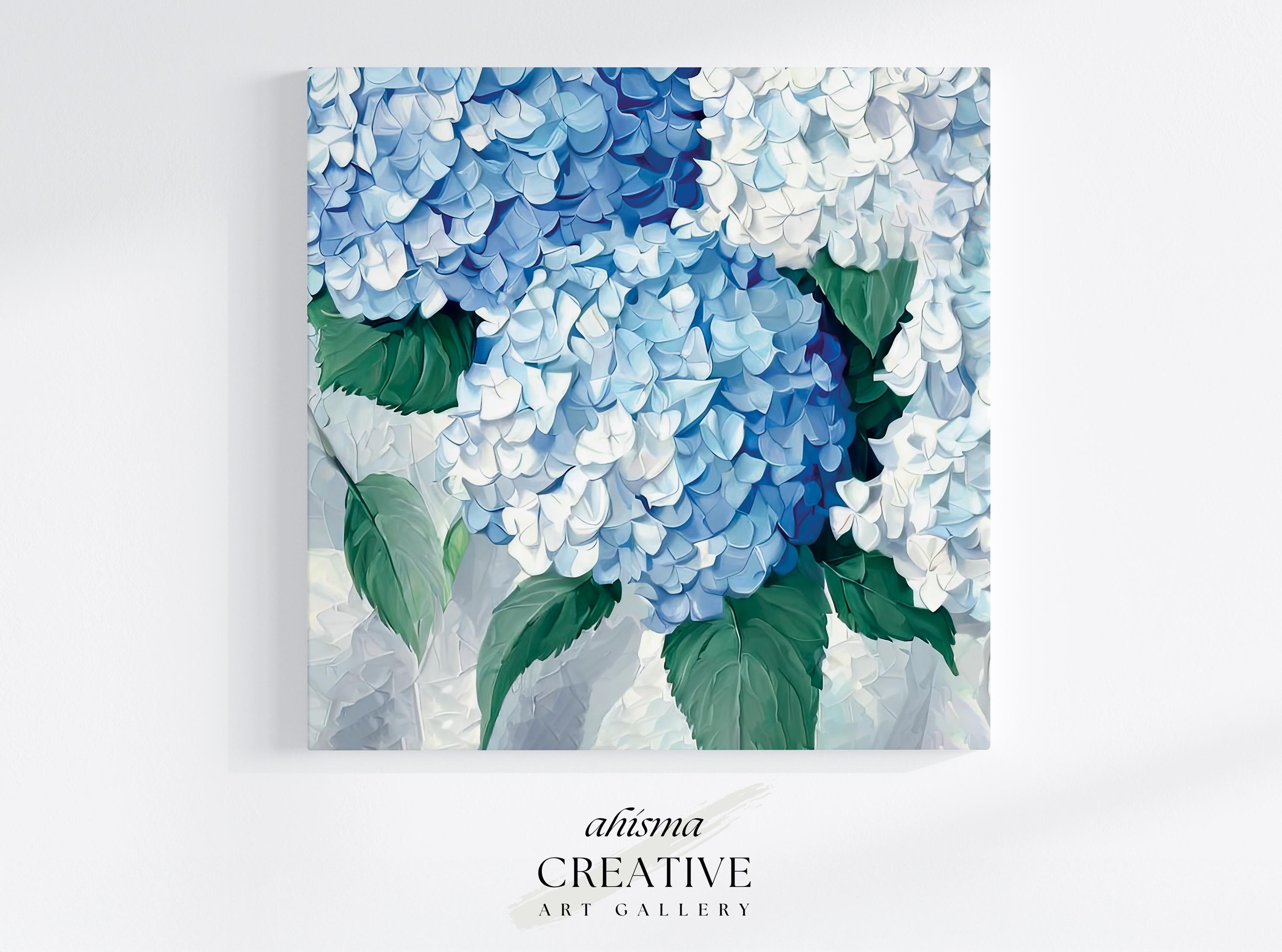 BLUE HYDRANGEA Print Canvas ARTWORK, Classy Botanical Art Home Decor ...