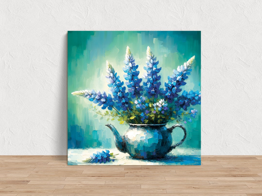 Bluebonnet Botanical Print on Canvas Wall Art, Kitchen Decor Floral ...