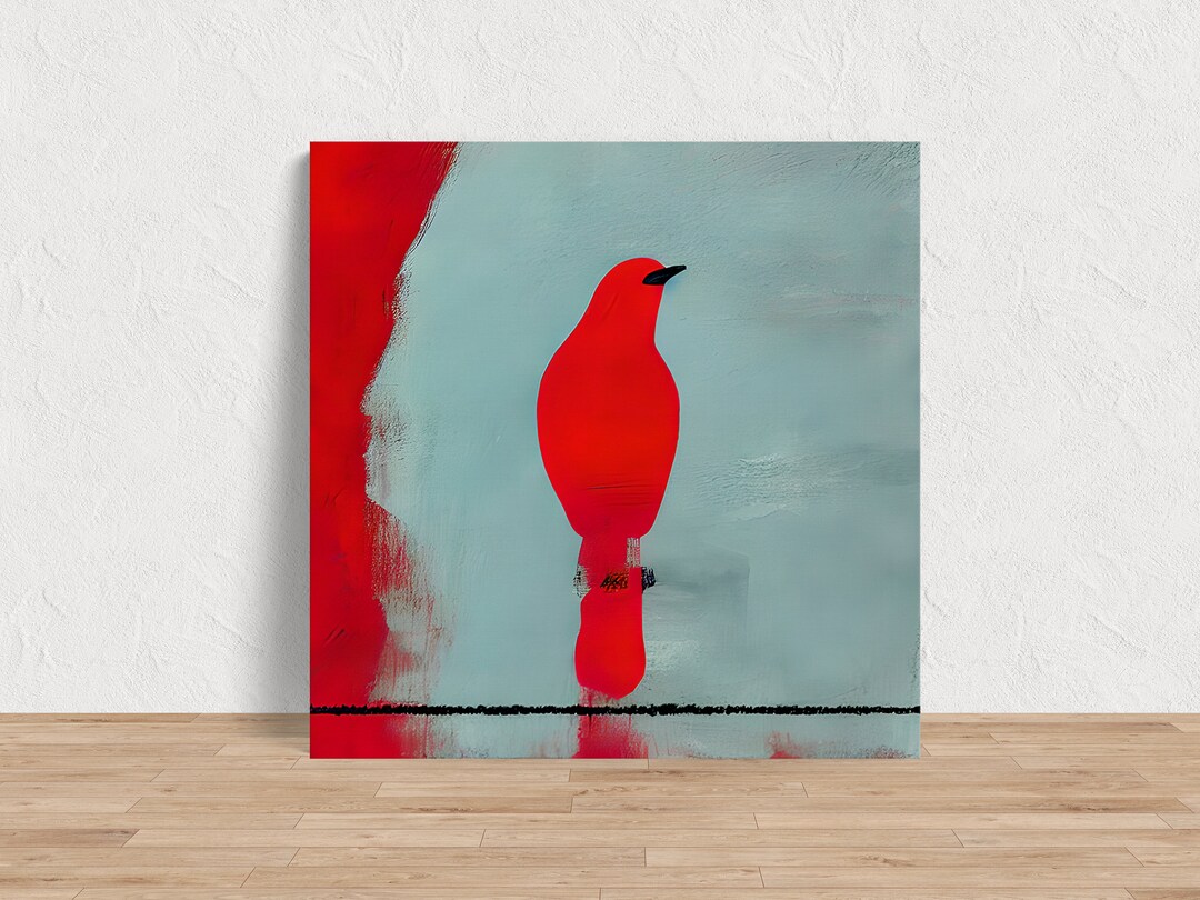 Red Mockingbird Tree Art Abstract Canvas Print, Abstract Painting ...