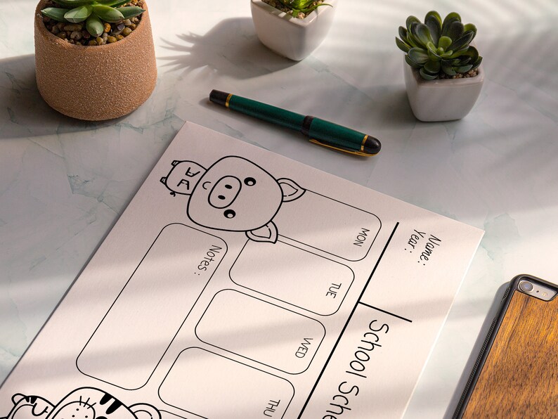 Colouring School Timetable Tiger, Pig, Crocodile, Cute Animals, Daily ...