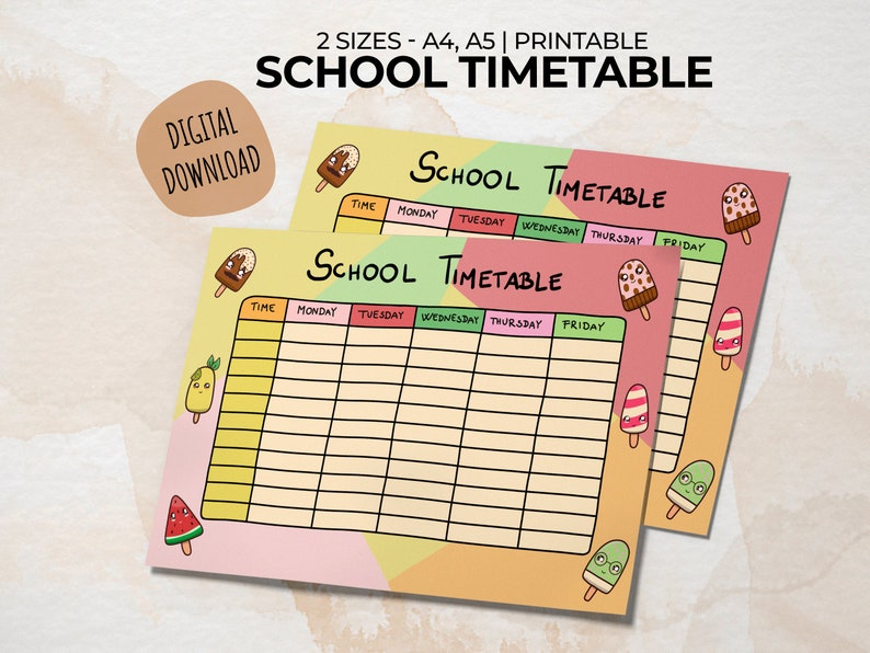School Timetable, Cute Kawaii Ice Cream, Weekly School Schedule ...