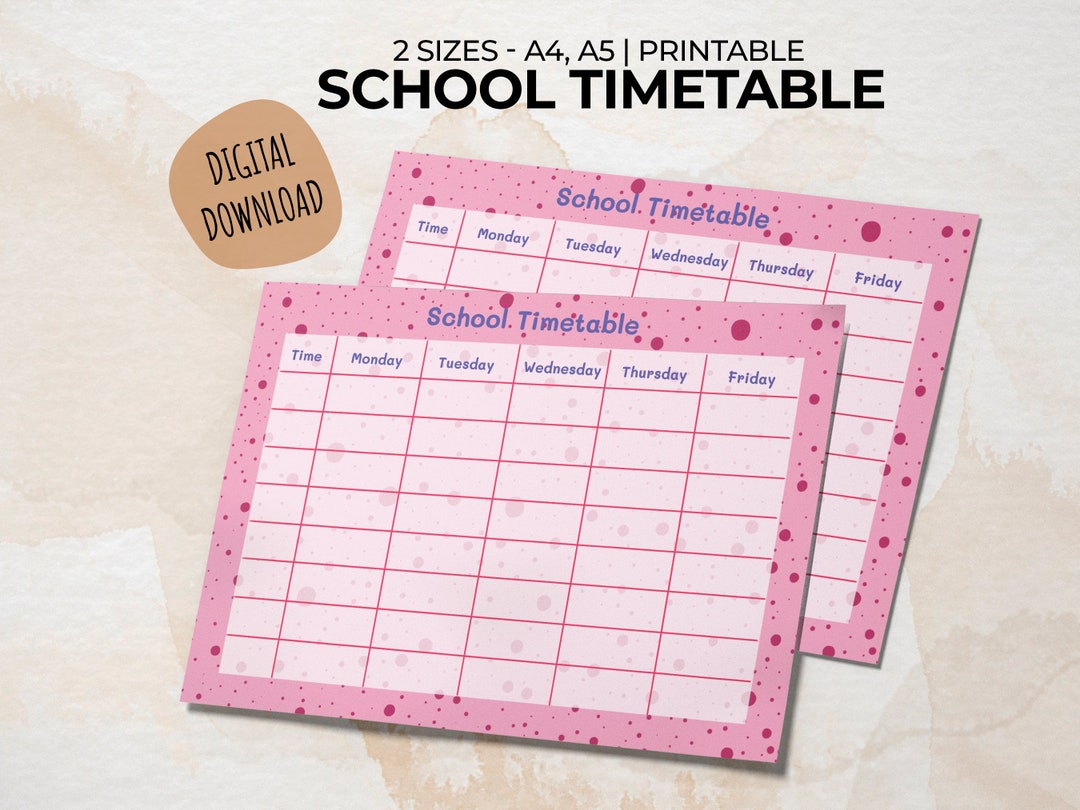 School Timetable Pink Dots, Daily School Planners, Kids Planners ...