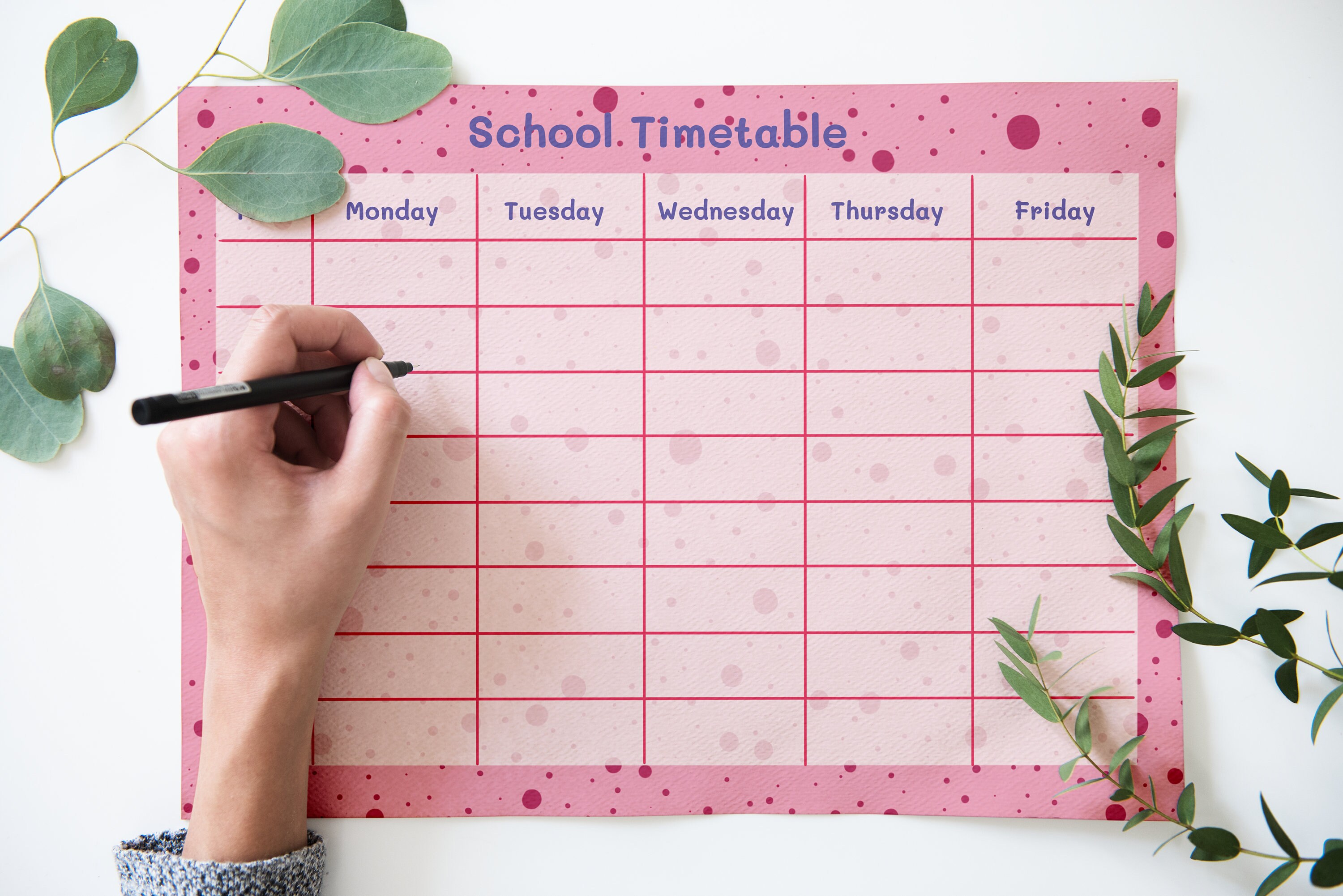 School Timetable Pink Dots, Daily School Planners, Kids Planners ...