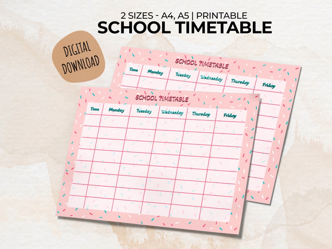 School Timetable Candy Pink, Cute Weekly School Schedule, Printable ...