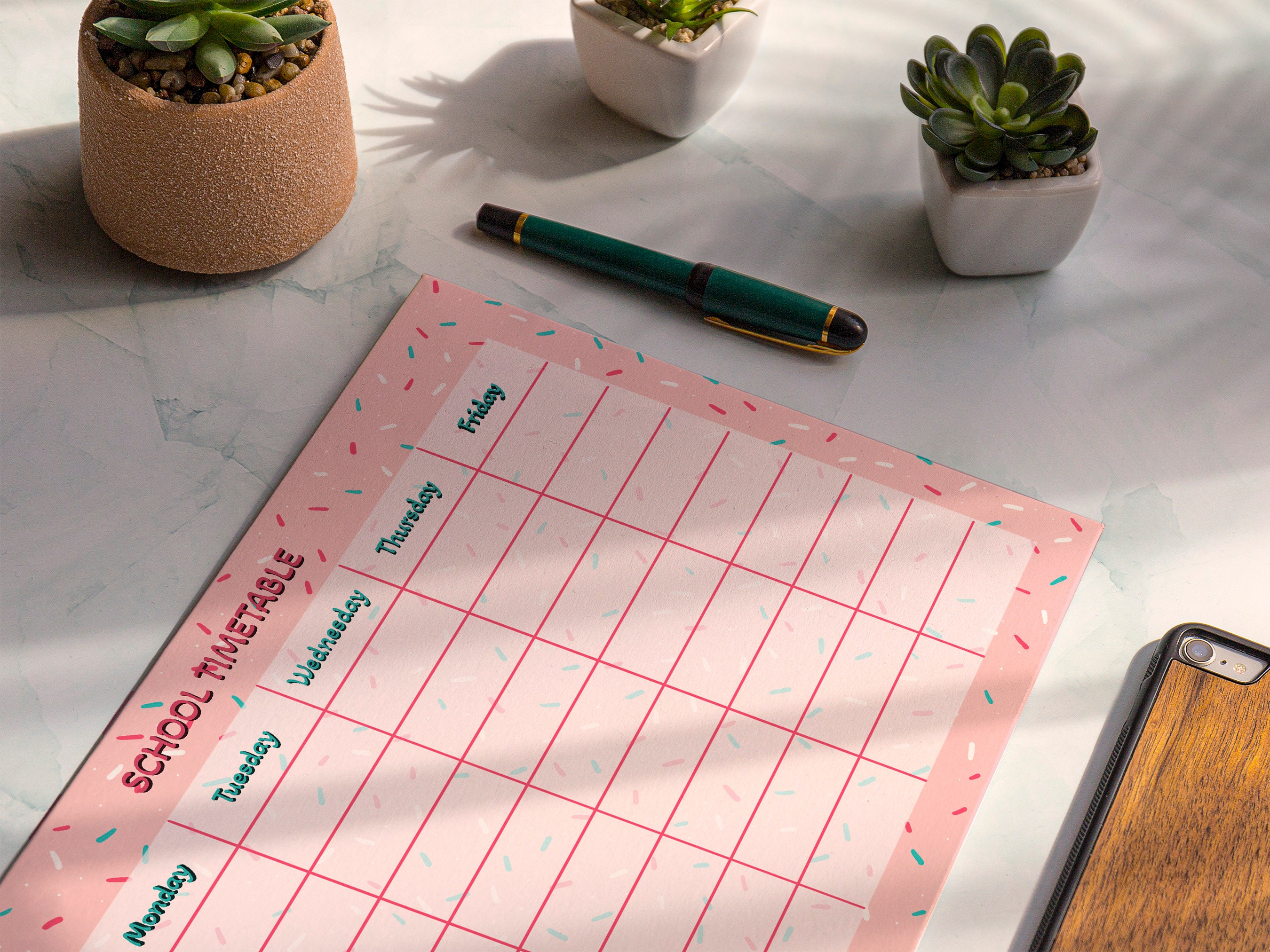 School Timetable Candy Pink, Cute Weekly School Schedule, Printable ...