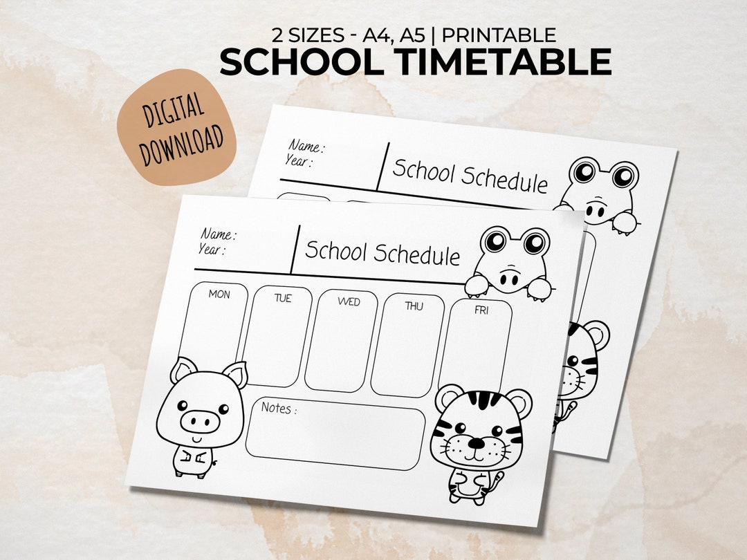 Colouring School Timetable Tiger, Pig, Crocodile, Cute Animals, Daily ...
