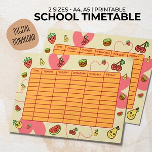 School Timetable, Cute Kawaii Fruit, Daily School Schedule, Kids ...