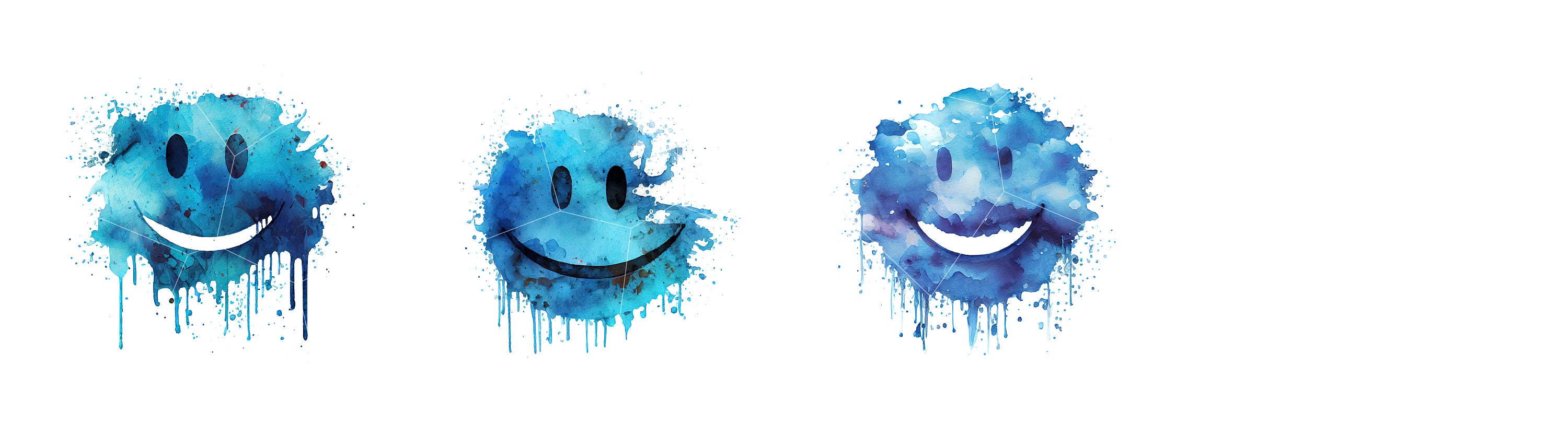 Watercolor Blue Smile Clipart Bundle, Neon Smiley Face JPG, Psychedelic ...