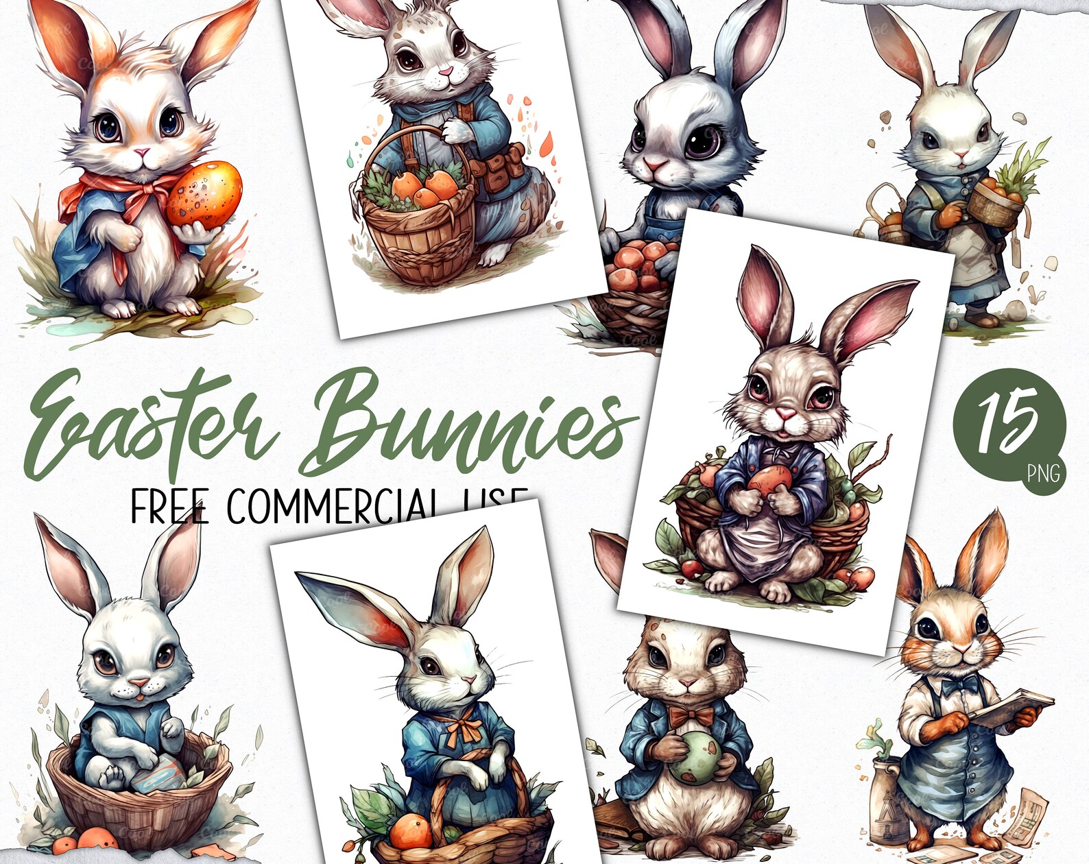 Easter Bunny Clipart Bundle 15 Digital PNG Spring Rabbit - Etsy