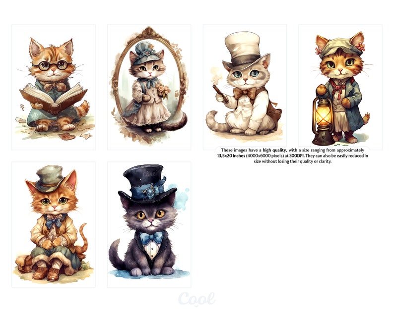 Vintage Cat Collection Clipart Bundle, 22 Digital JPG, Retro Feline Art ...