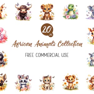 African Animal Collection Clipart Bundle, 20 Digital JPG, Safari Fauna ...