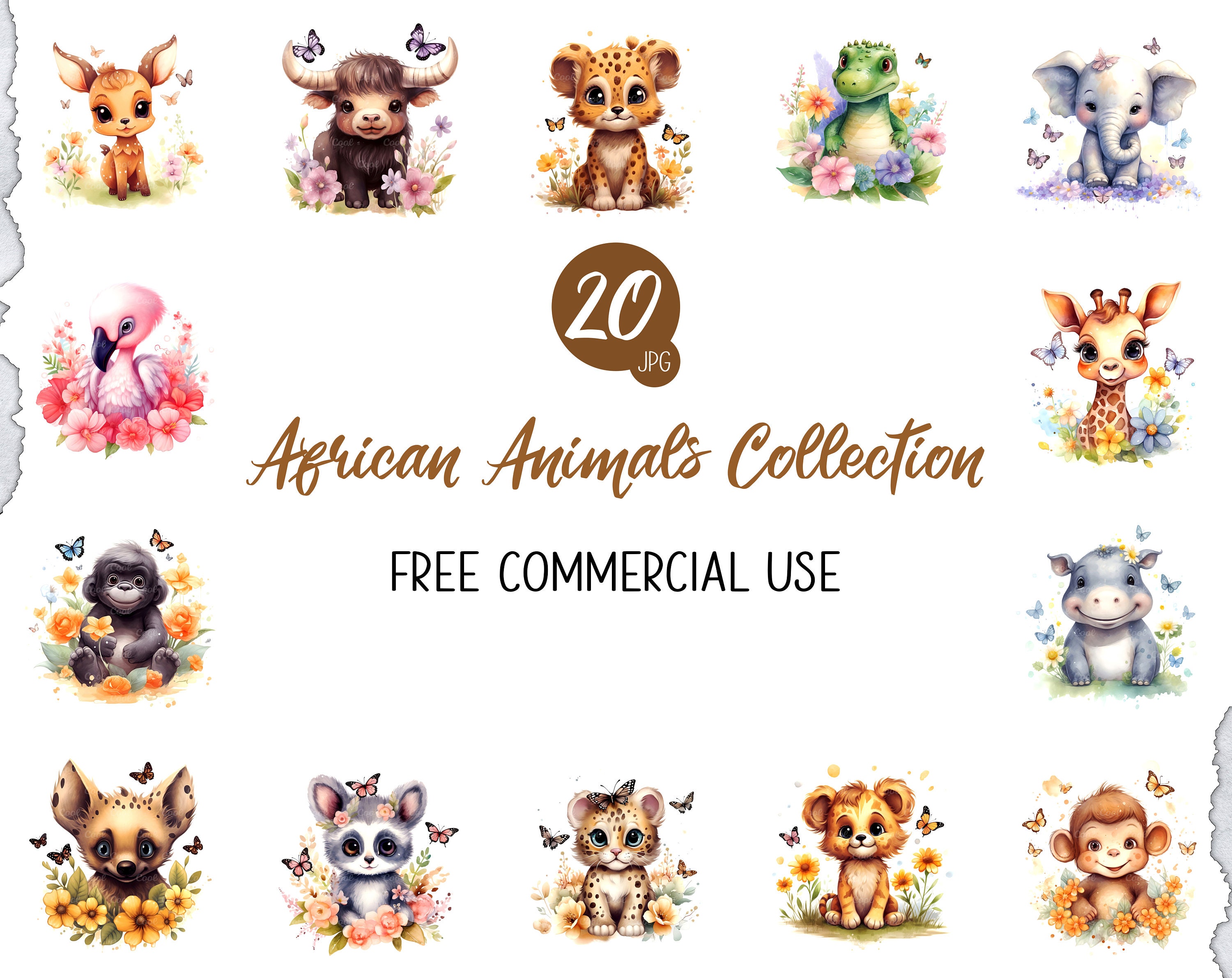 African Animal Collection Clipart Bundle, 20 Digital JPG, Safari Fauna ...