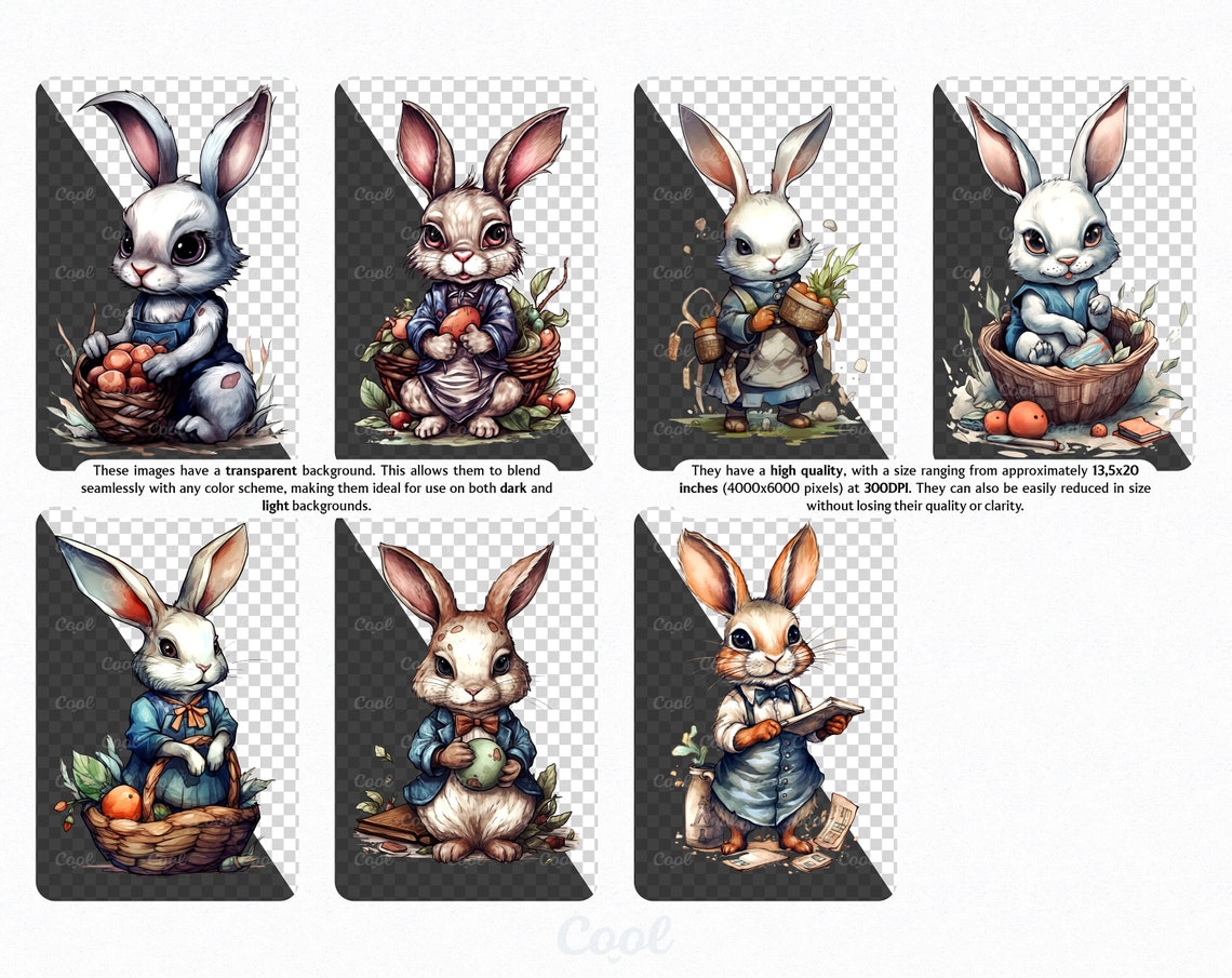 Easter Bunny Clipart Bundle 15 Digital PNG Spring Rabbit - Etsy