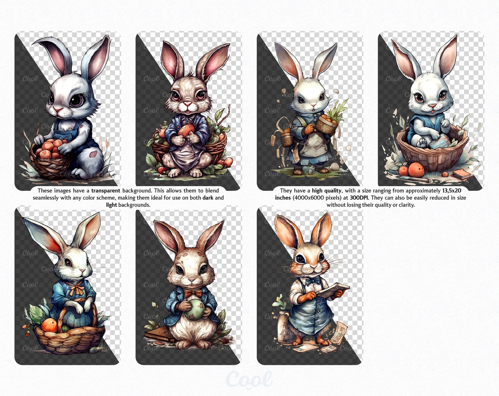 Easter Bunny Clipart Bundle 15 Digital PNG Spring Rabbit - Etsy