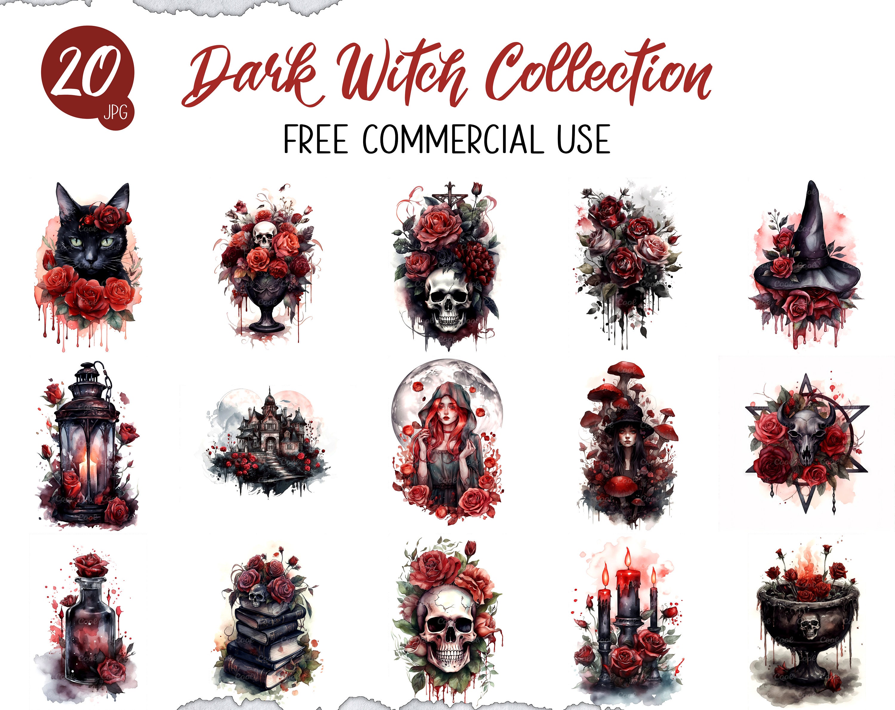 Dark Witch Collection Clipart Bundle, 20 Digital JPG, Magical World ...