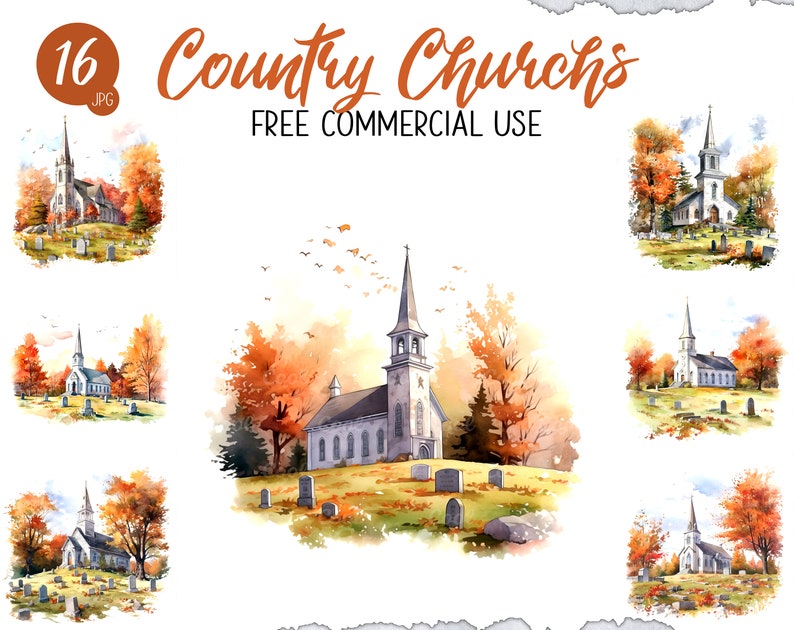 Country Church Clipart Bundle, 16 Digital JPG, Rural Worship, Quaint ...