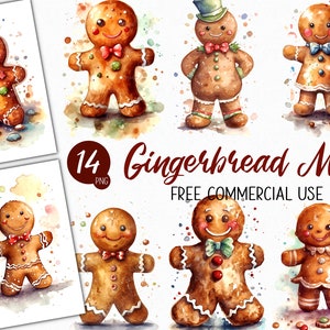 Gingerbread Man Clipart Bundle, 14 Digital PNG, Yuletide Cookie ...