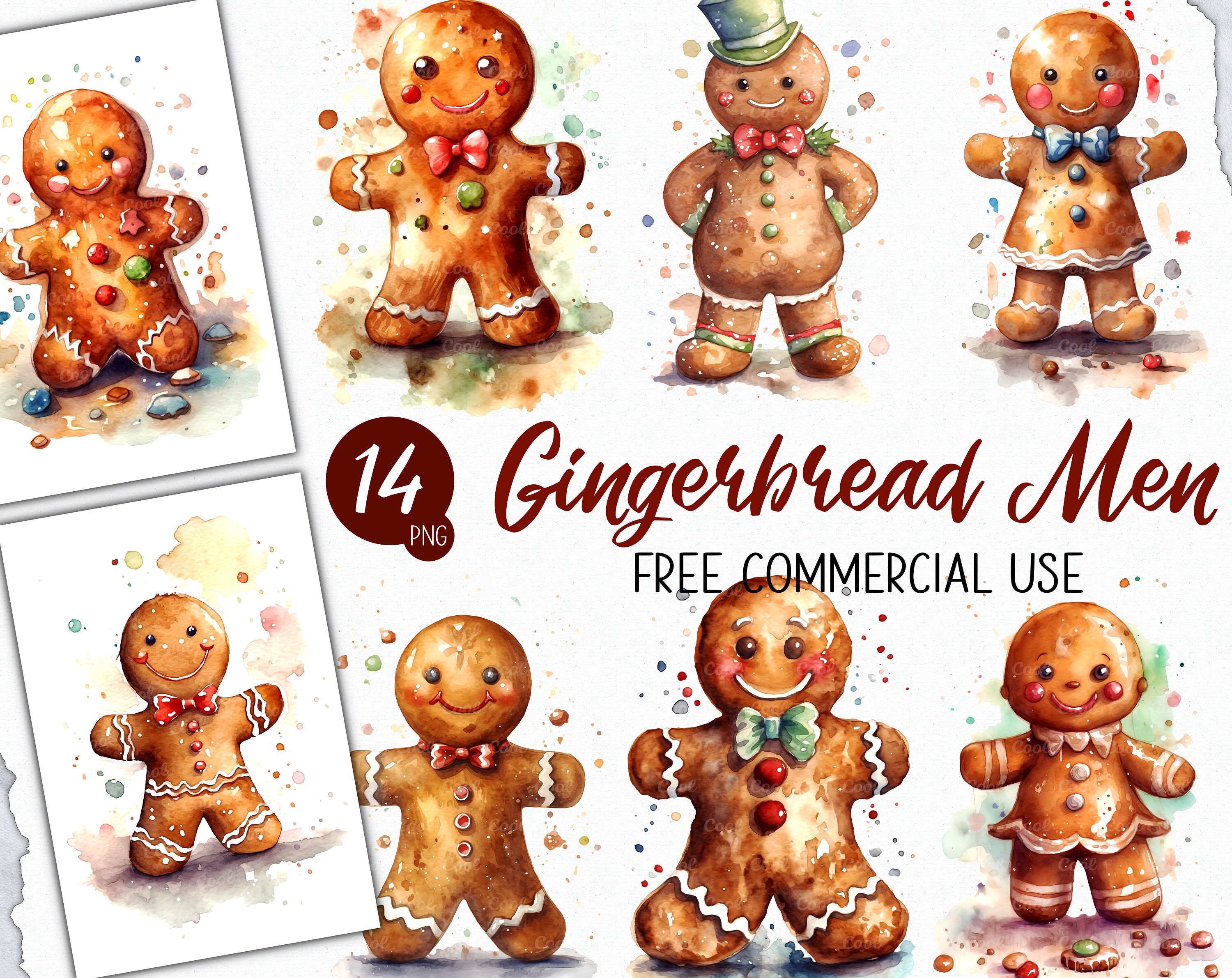 Gingerbread Man Clipart Bundle, 14 Digital PNG, Yuletide Cookie ...