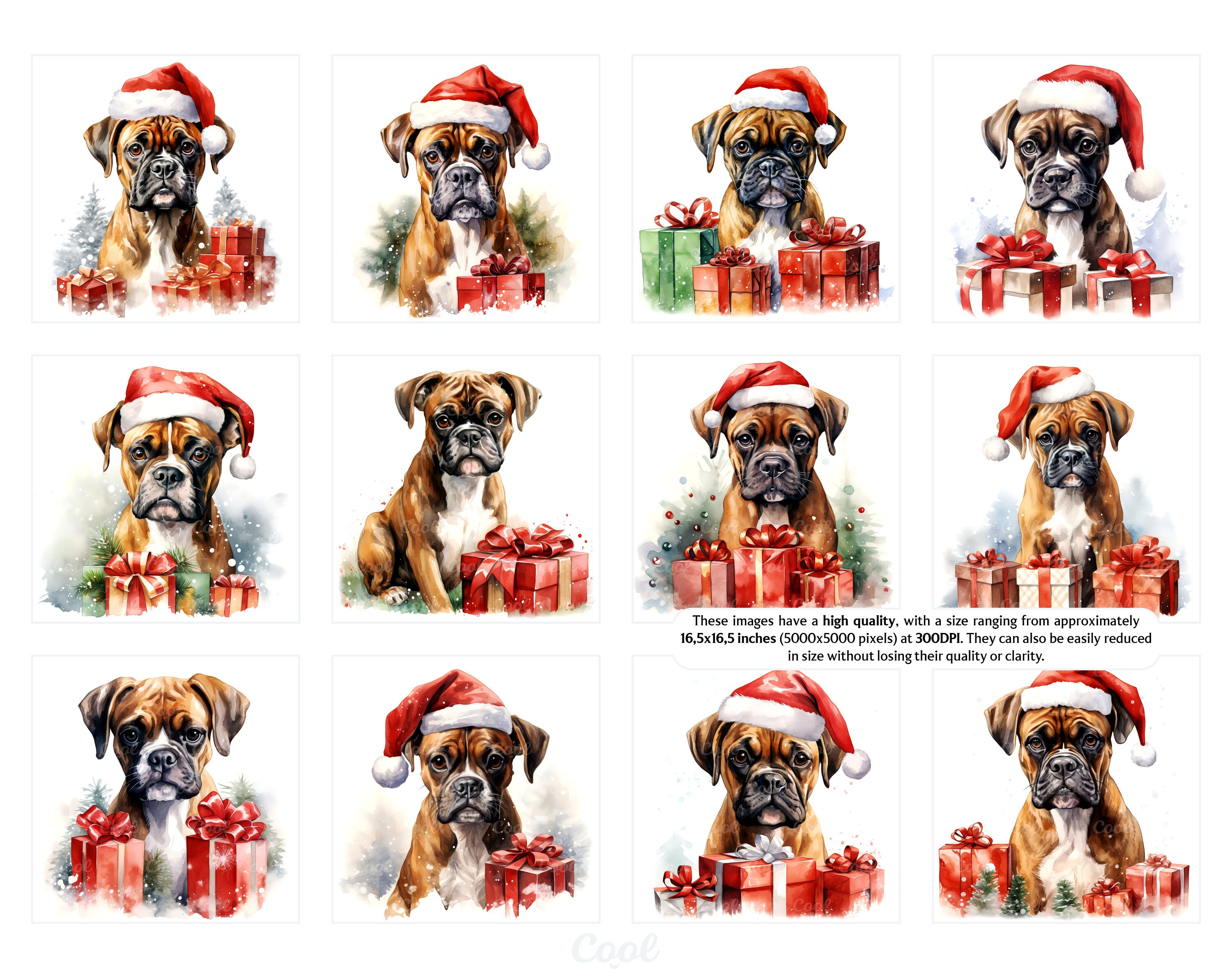 Christmas Boxer Dogs Clipart Bundle 12 Digital JPG Holiday - Etsy