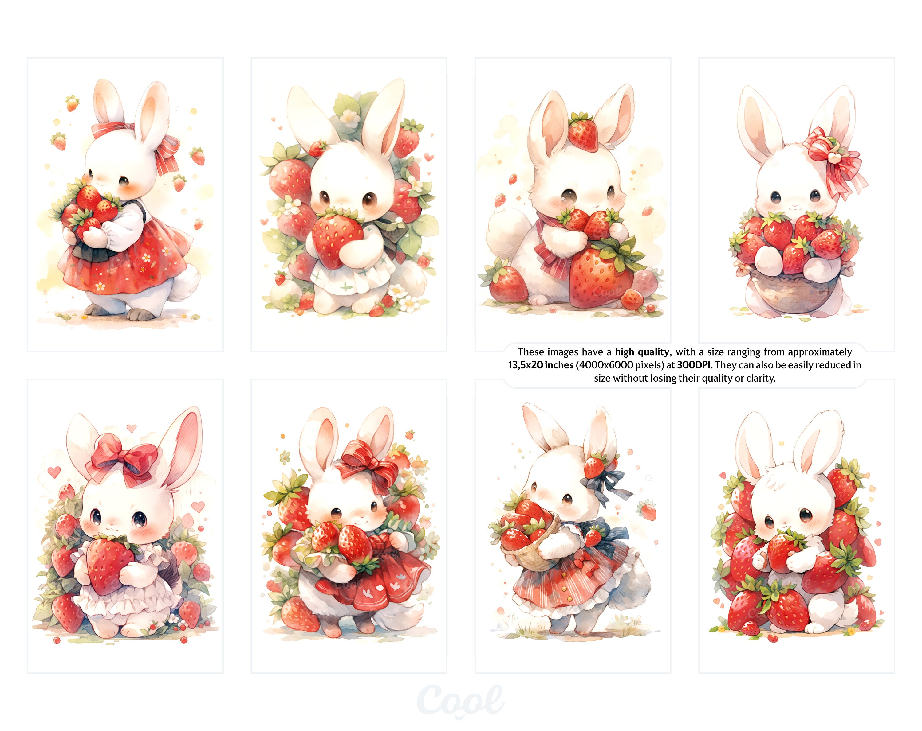 Strawberry Rabbits Clipart Bundle 20 Digital JPG Bunny Diet - Etsy