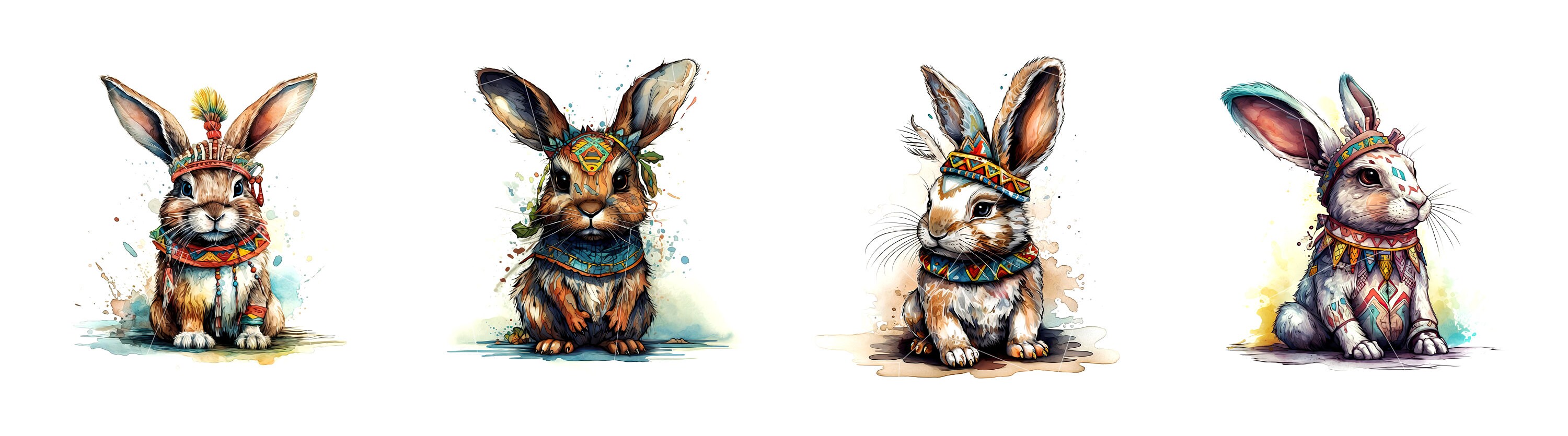 Watercolor Tribal Rabbit Clipart Bundle, Symbolic Rabbit JPG, Mystic ...