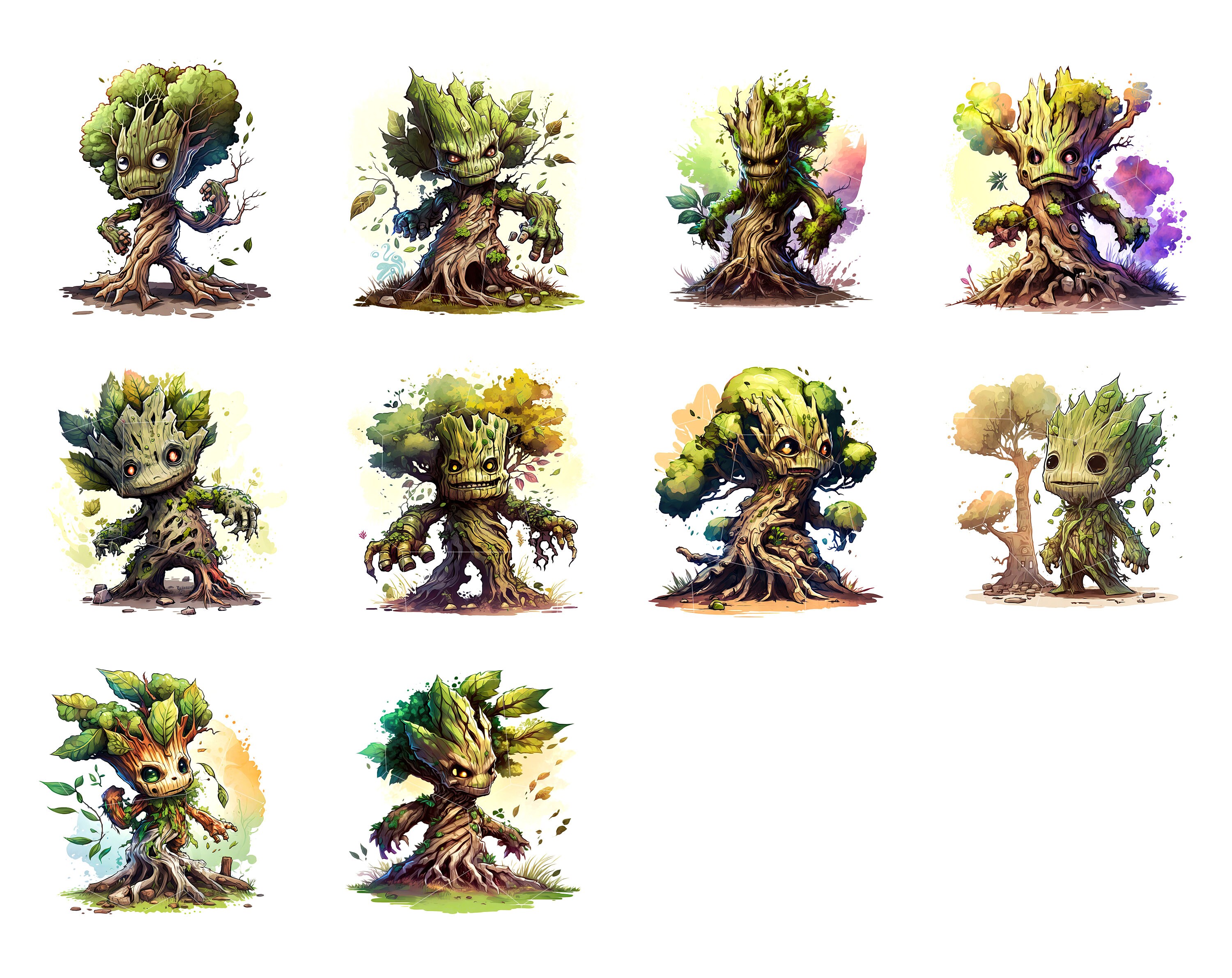 Watercolor Giant Tree Monster Clipart Bundle Fantasy Creature - Etsy