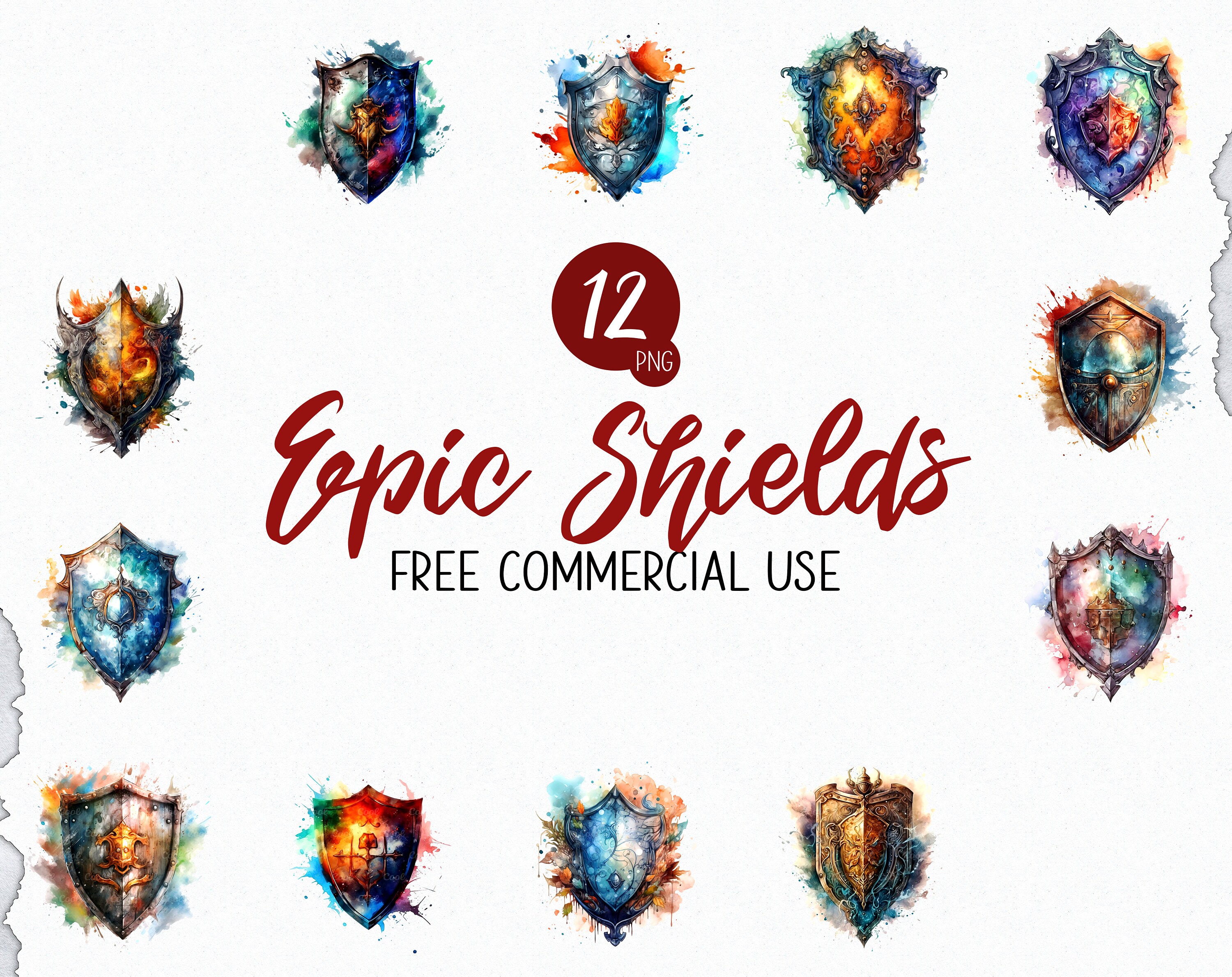 Epic Shield Clipart Bundle 12 Digital PNG Medieval Armored - Etsy