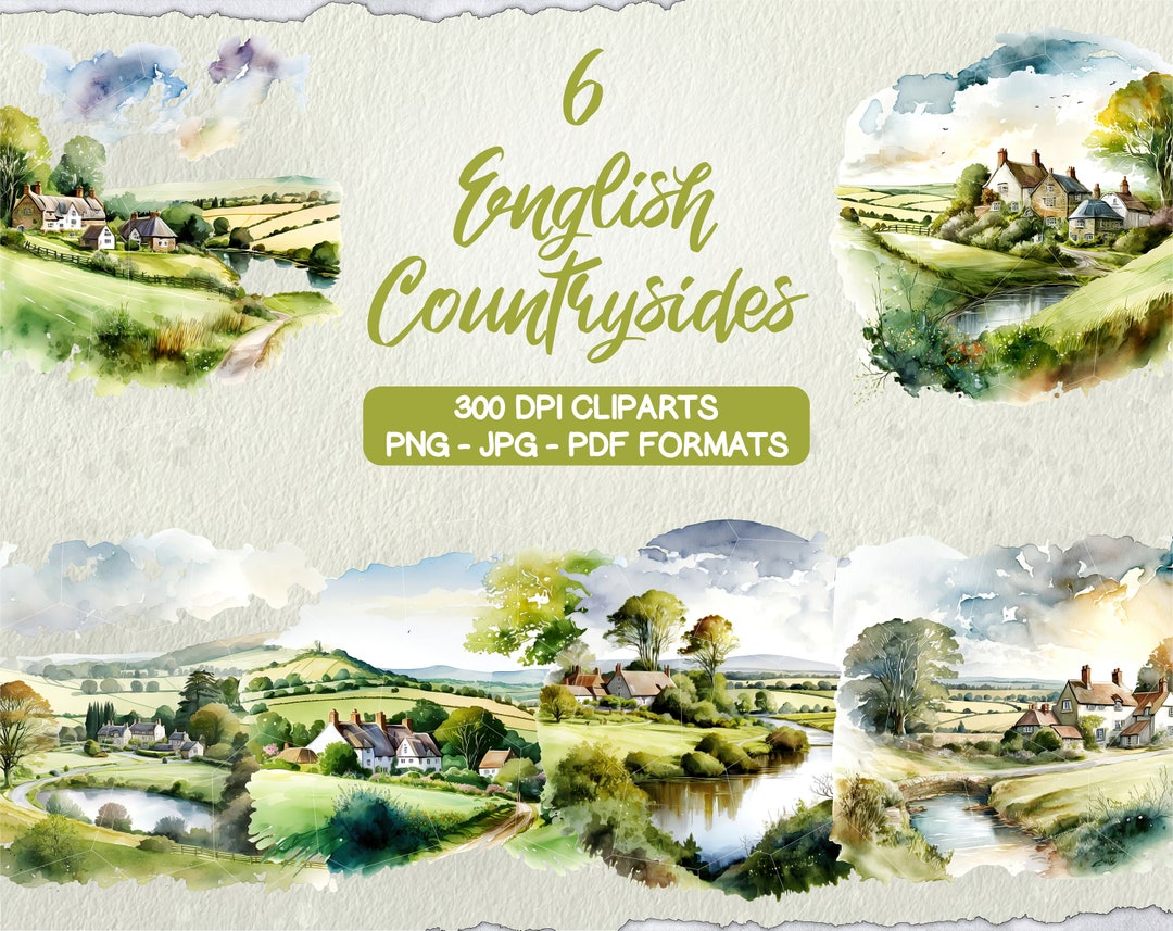 Watercolor English Countryside Clipart Bundle, Cottagecore Art PNG ...