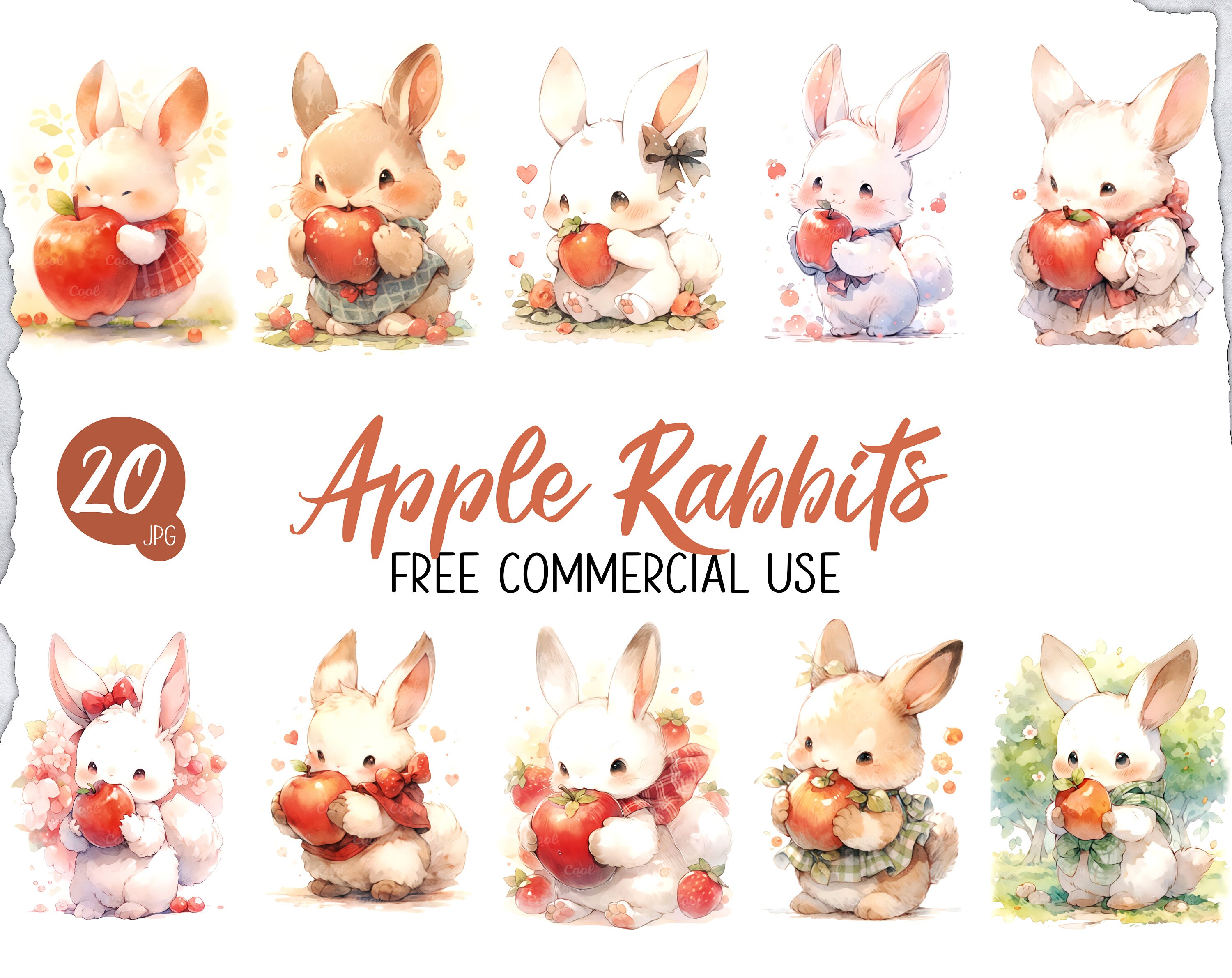 Apple Rabbits Clipart Bundle 20 Digital JPG Bunny Fruit Art - Etsy
