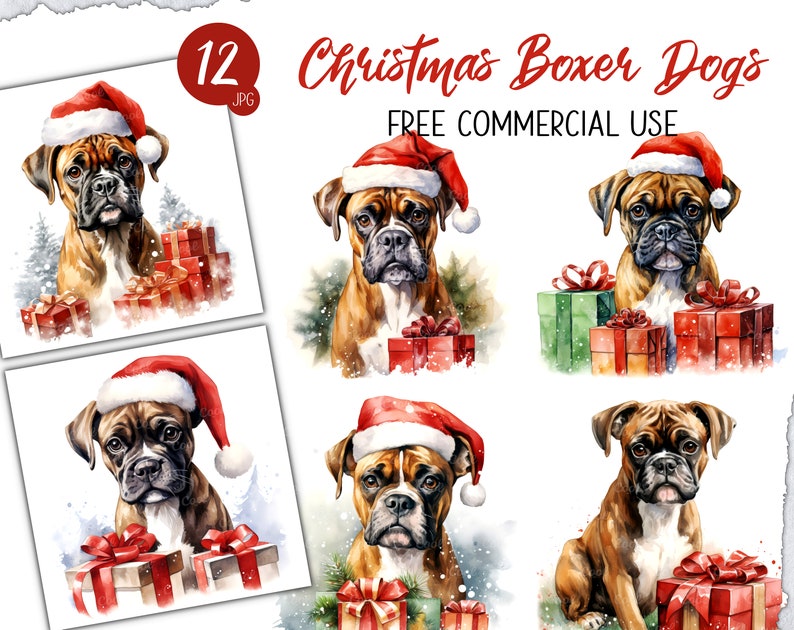 Christmas Boxer Dogs Clipart Bundle 12 Digital JPG Holiday - Etsy