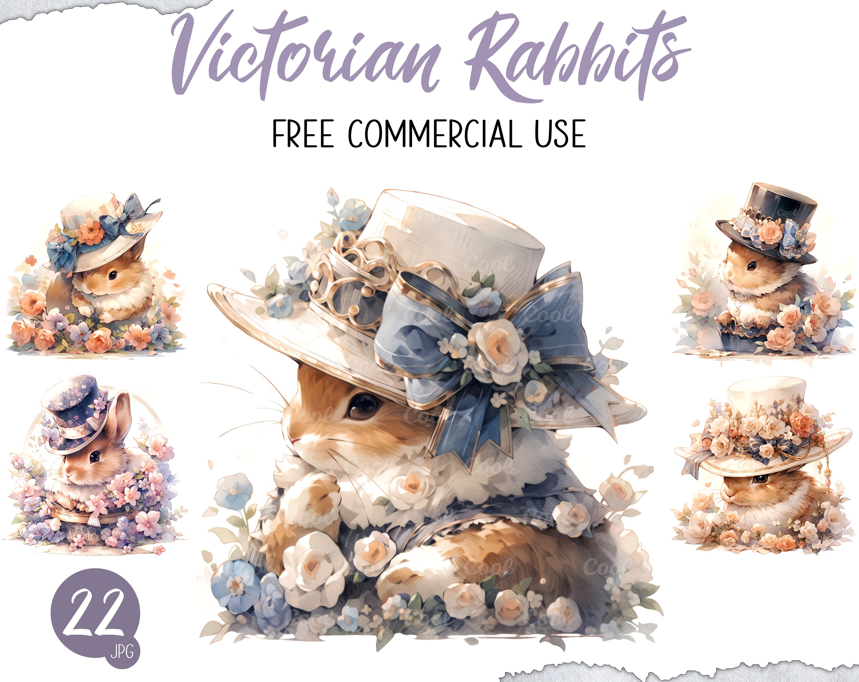 Victorian Rabbits Clipart Bundle, 22 Digital JPG, Vintage Hare Art ...