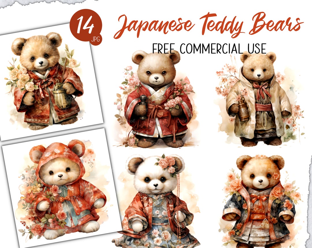 Japanese Teddy Bears Clipart Bundle 14 Digital JPG Adorable - Etsy