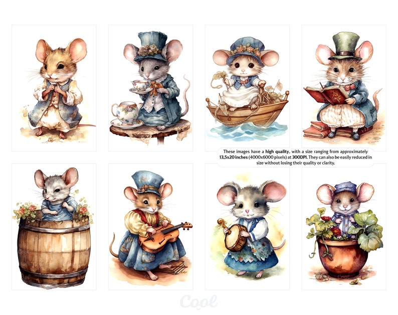 Vintage Mouse Collection Clipart Bundle, 14 Digital JPG, Retro Rodent ...