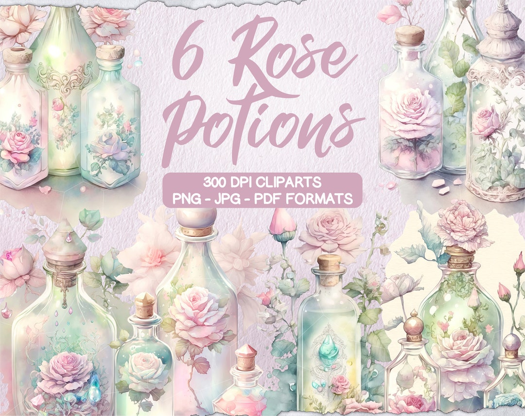 Watercolor Rose Potion Clipart Bundle Romantic Botanicals - Etsy