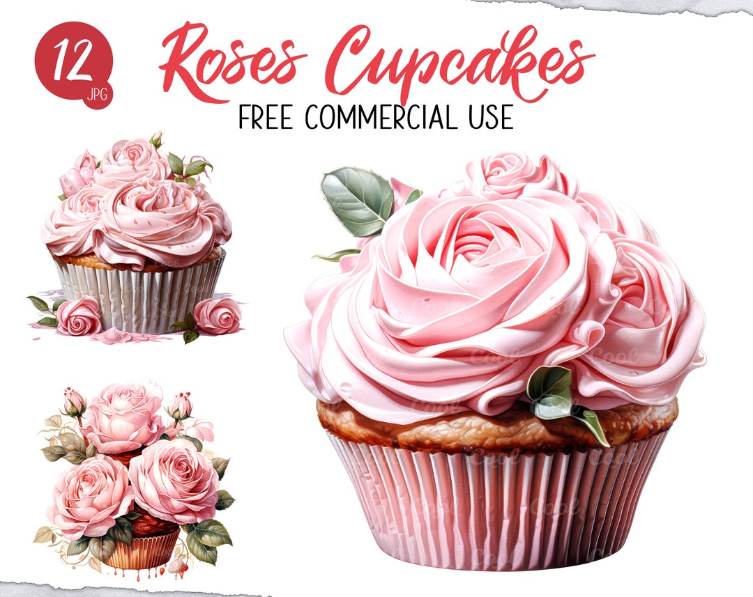 Roses Cupcakes Clipart Bundle, 12 Digital JPG, Buttercream Delight ...