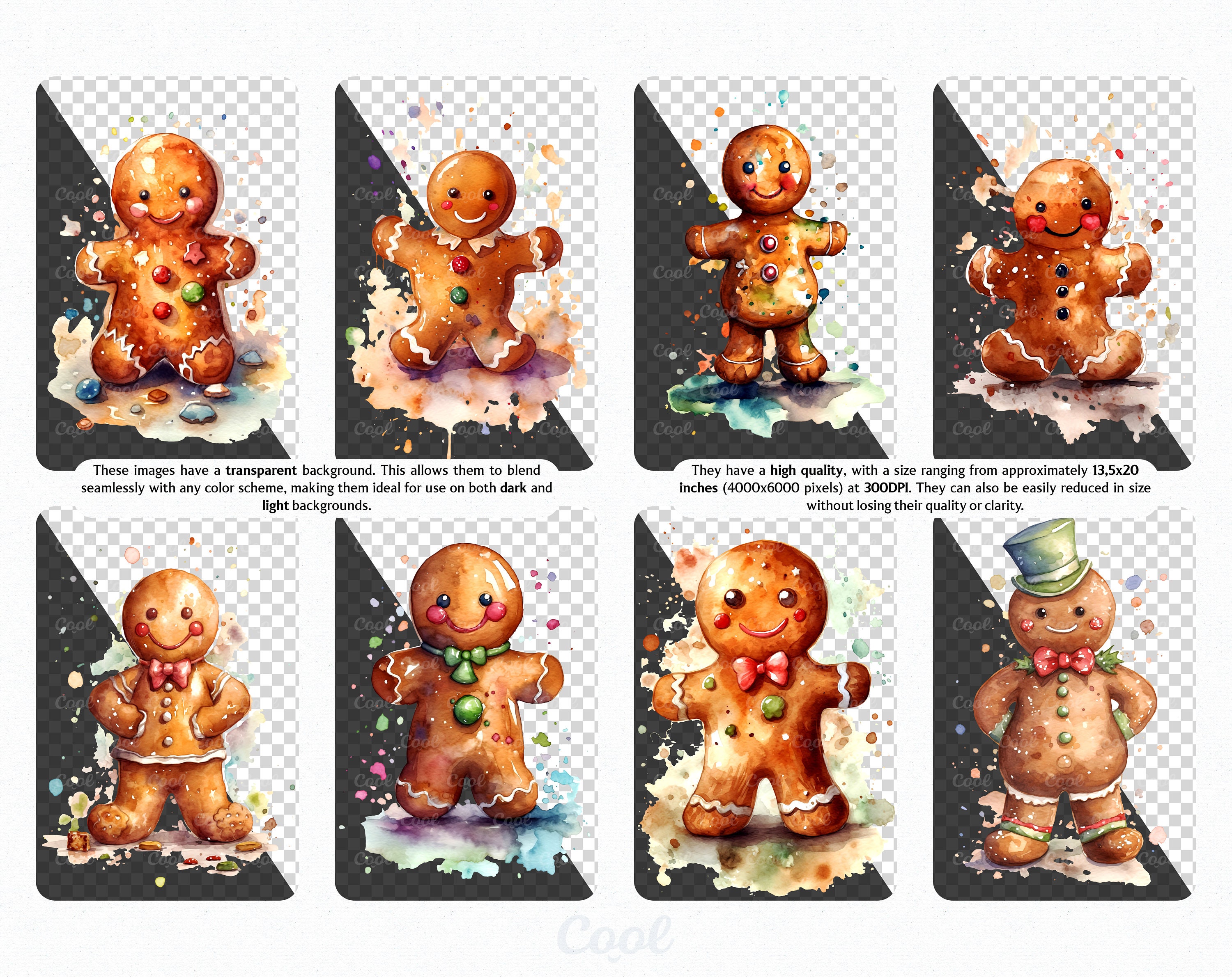 Gingerbread Man Clipart Bundle, 14 Digital PNG, Yuletide Cookie ...