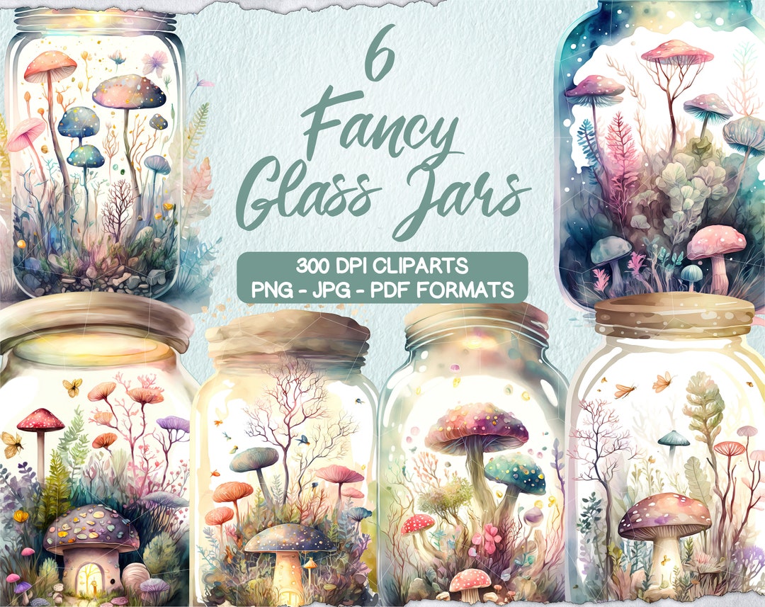 Watercolor Fancy Glass Jar Clipart Bundle, Enchanted Garden PNG ...